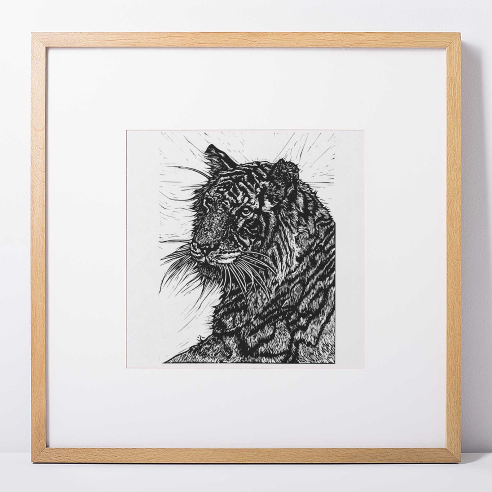 Tiger // Original A4 Linocut Print Wildlife Portrait | Etsy