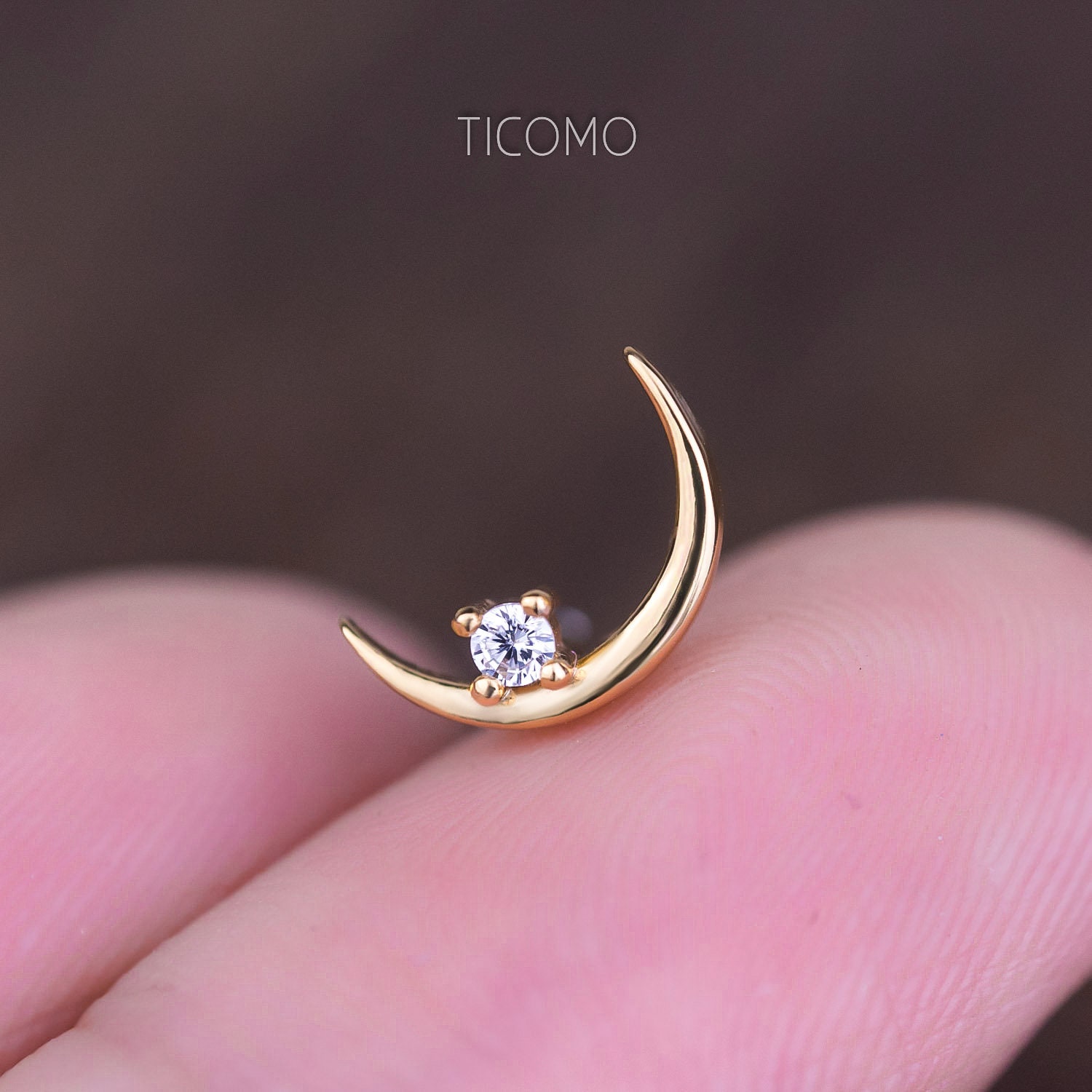 Minimalist Moon Zircon Cartilage Earring 16g Helix Earring - Etsy