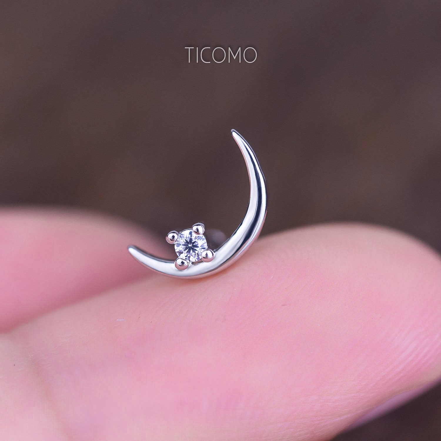 Minimalist Moon Zircon Cartilage Earring 16g Helix Earring - Etsy