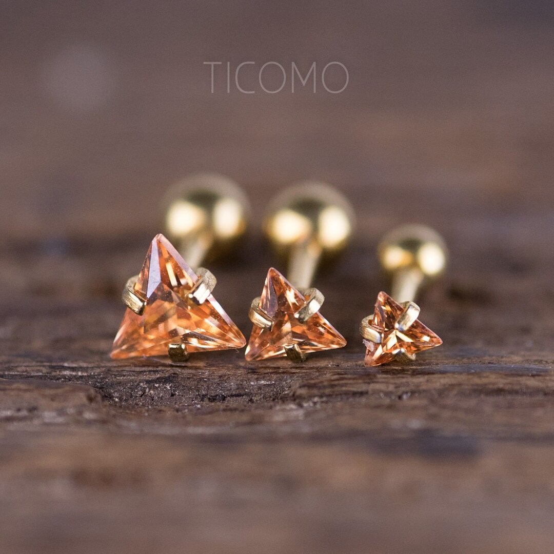 Triangle Zircon 16G Triple Cartilage Piercing Helix Piercing - Etsy