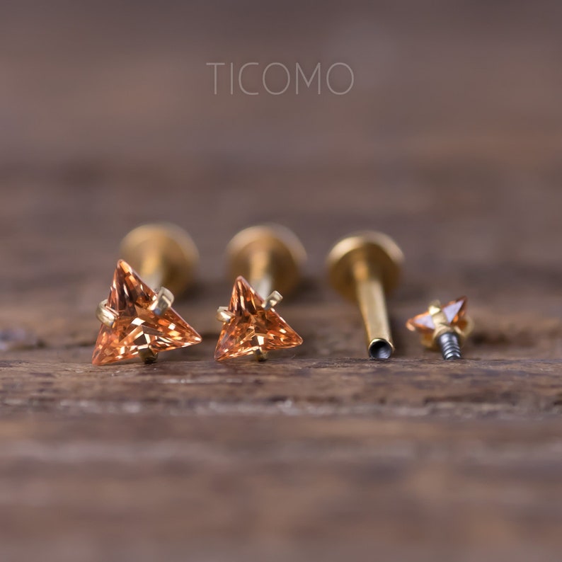 Triangle Zircon 16G Triple Cartilage Piercing Helix Piercing - Etsy