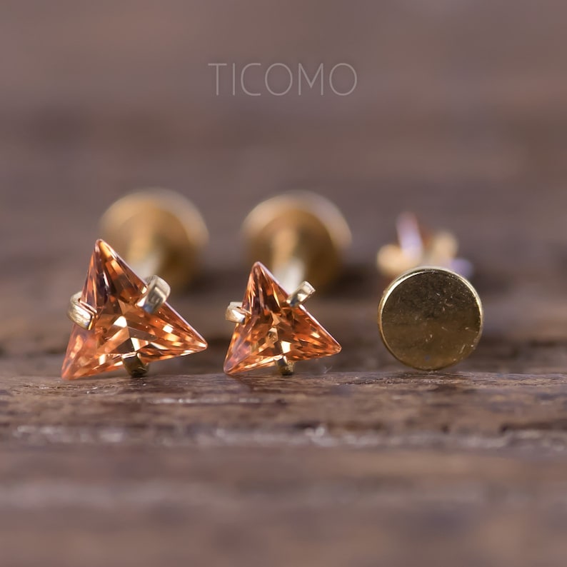 Triangle Zircon 16G Triple Cartilage Piercing Helix Piercing | Etsy