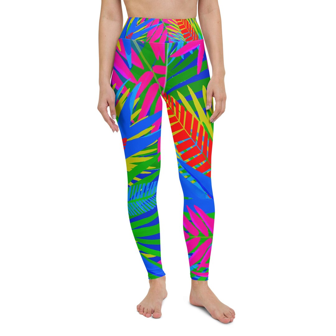 Tropical Print Leggings - Multicolor Floral Tights - Vibrant Color ...
