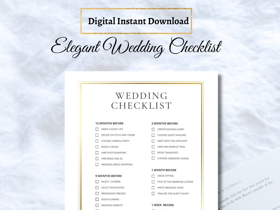 Elegant Wedding Checklist, Instant Download, Printable Planner ...