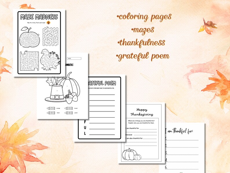 Simple Thanksgiving Activity Sheets for Kids, Printable Kids Activities ...