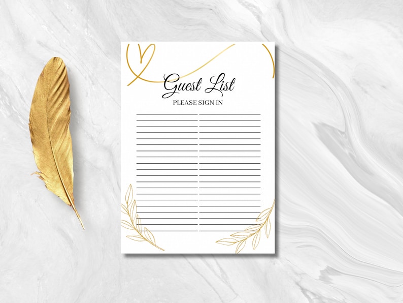 Elegant Guest List Sign in Sheet-digital Download - Etsy