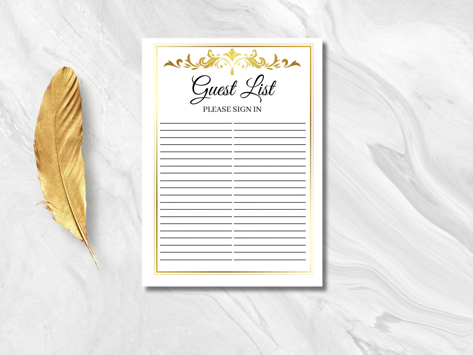 Elegant Guest List Sign in Sheet-digital Download - Etsy