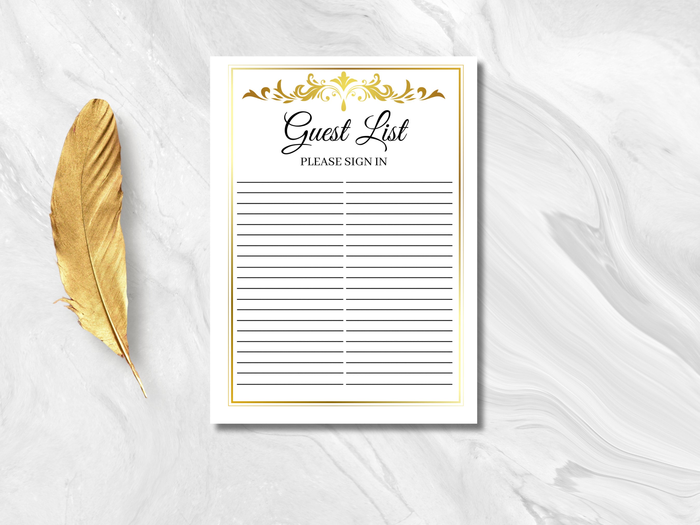 Elegant Guest List Sign in Sheet-digital Download - Etsy