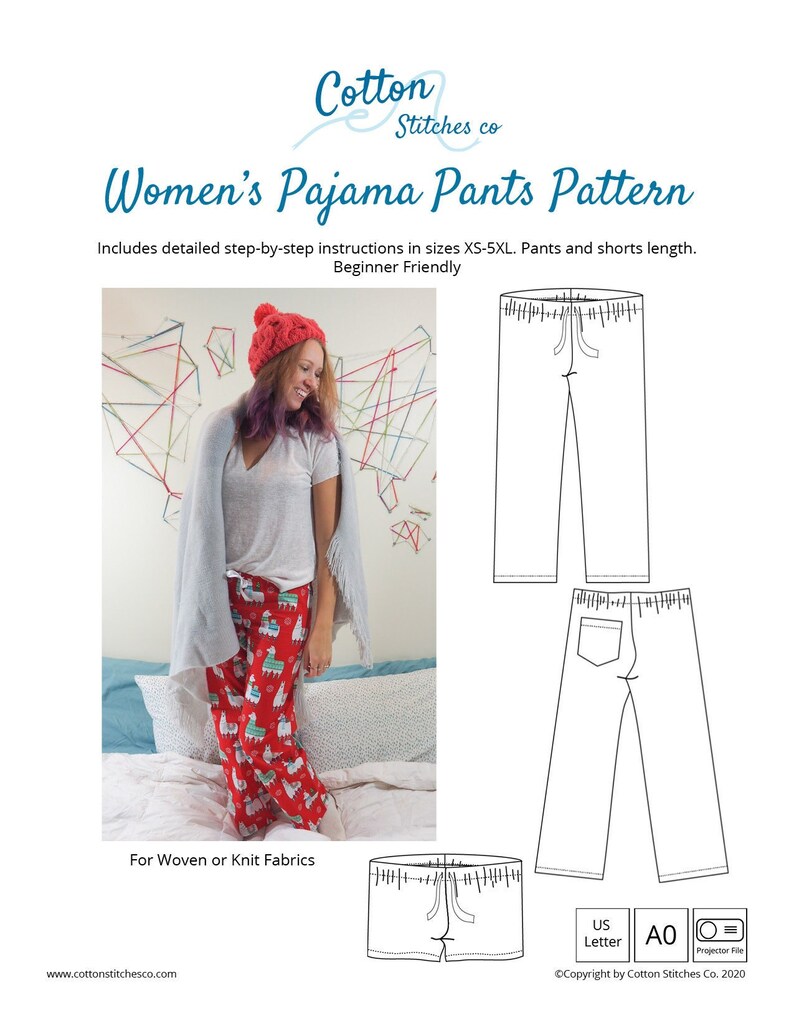 Pajama Pants Sewing Pattern Digital Download (PDF and Projector) - Etsy