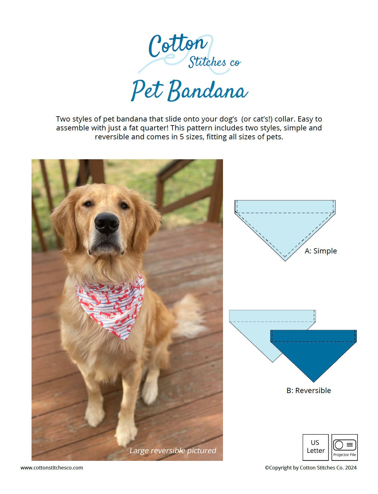 Dog Bandana Sewing Pattern- Download (PDF and Projector) - Etsy