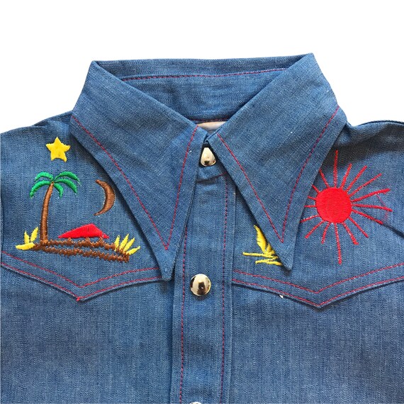 Vintage 1960s Embroidered Denim Shirt / 6-8Y - Etsy Vintage 1960s Embroidered Denim Shirt / 6-8Y - Etsy