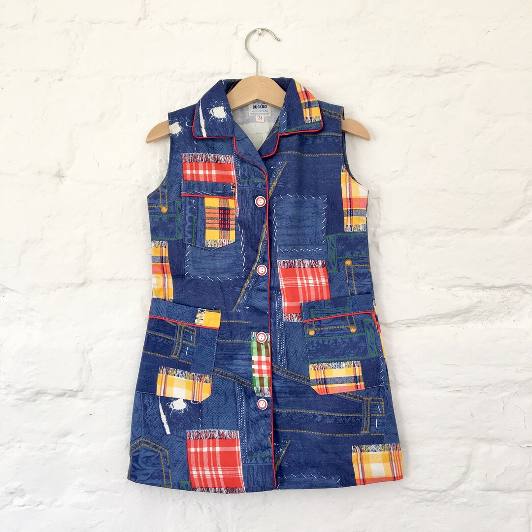 Vintage 60's Blue Patchwork Dress / 4-5, 6-8, 8-10Y - Etsy