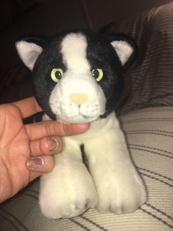 Vintage Russ Cat Plush Black White Yellow Eyes Pale Pink | Etsy