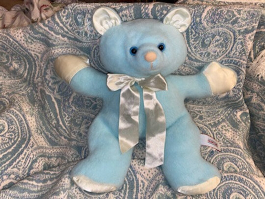 Vintage Heartline Bear Plush Baby Light Blue Satin Paws Ears Ribbon ECU ...