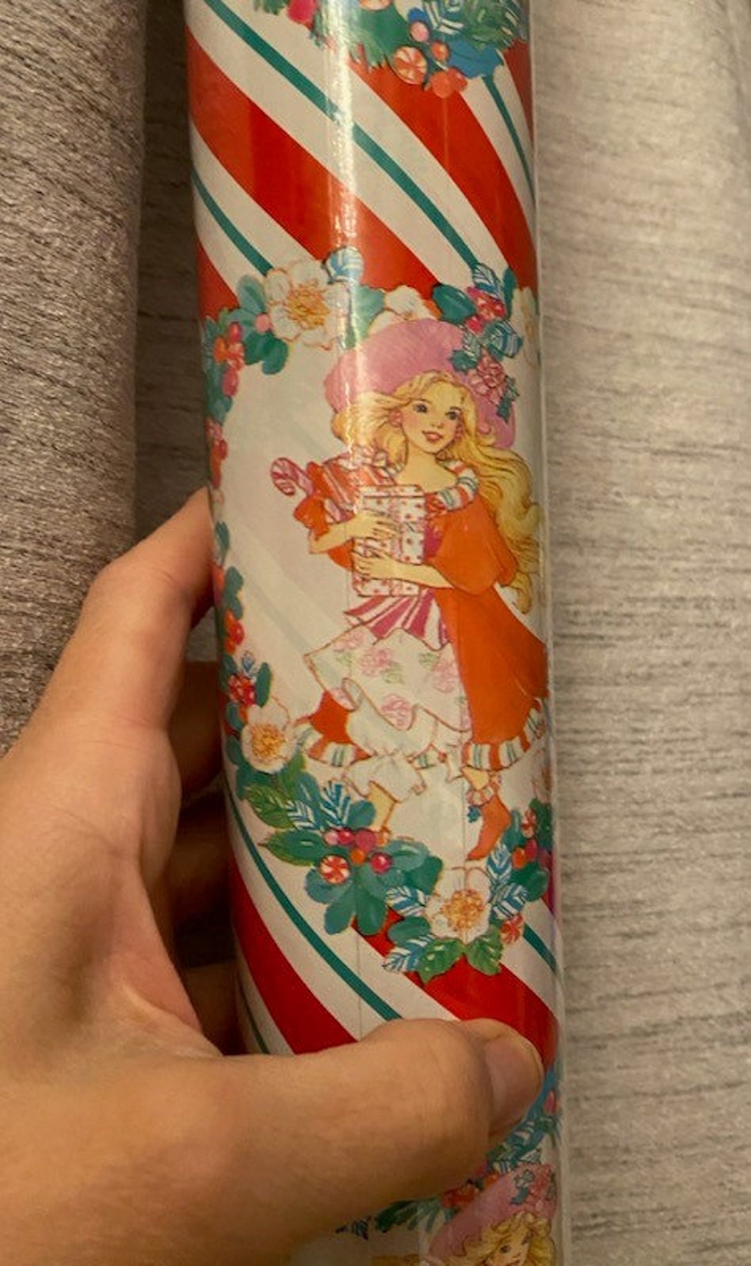 Vintage Peppermint Rose Christmas Wrapping Paper Roll Rare Carlton ...