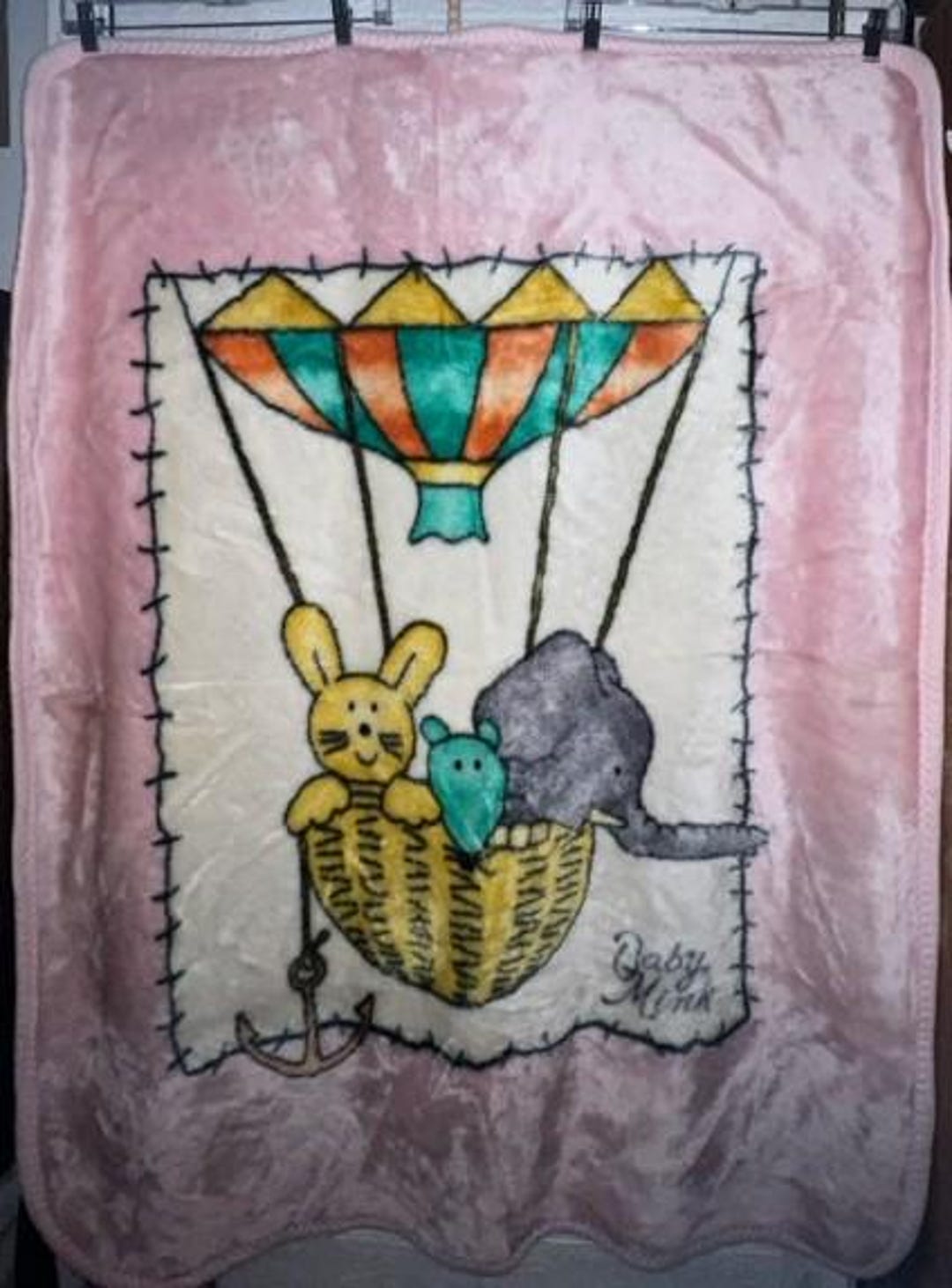 Vintage Baby Blanket Hot Air Balloon Elephant Bunny Mouse Anchor Mink ...