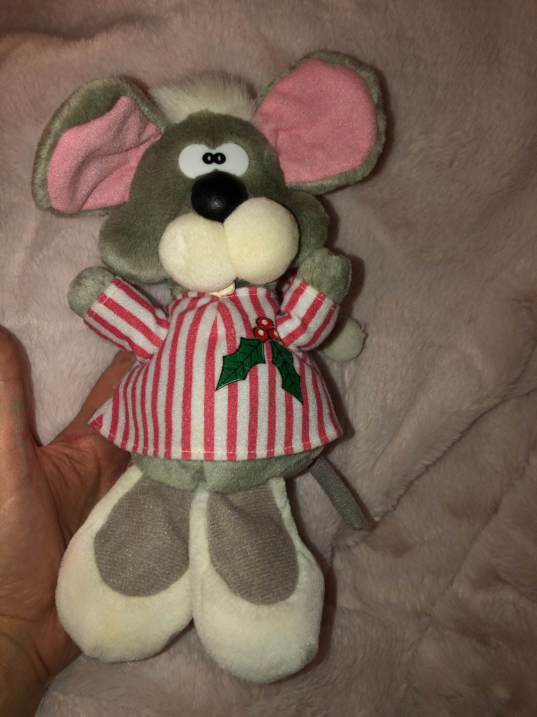 Vintage Christmas Mouse Plush Ganz Bros Stiped Pajamas Slippers ...