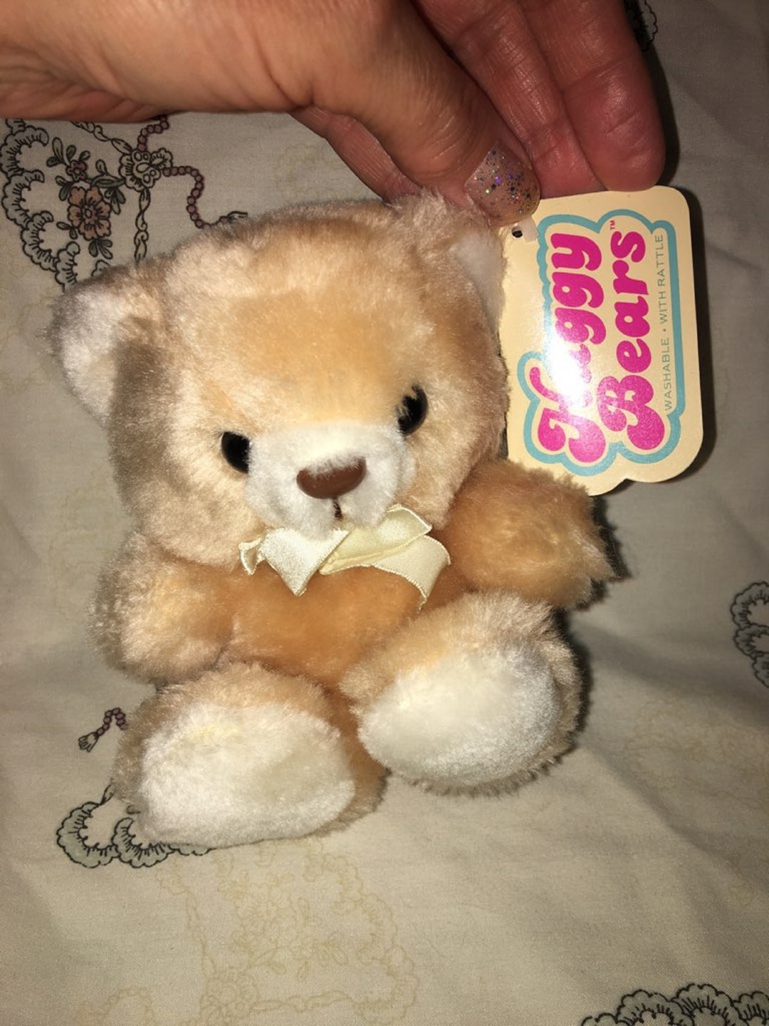 Vintage Huggy Bears Russ Plush Bear Baby Rattle Inside Small Cub Light ...