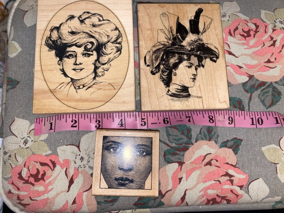 Vintage Victoria Woman Rubber Stamp Face Faces Hats Large Lot ECU ...