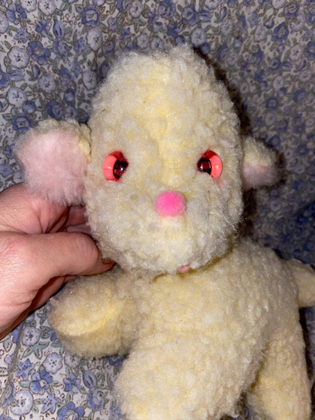 Vintage Lamb Plush Sherpa Cream Pink Eyes Nose Pom Felt Mouth Foam Form ...