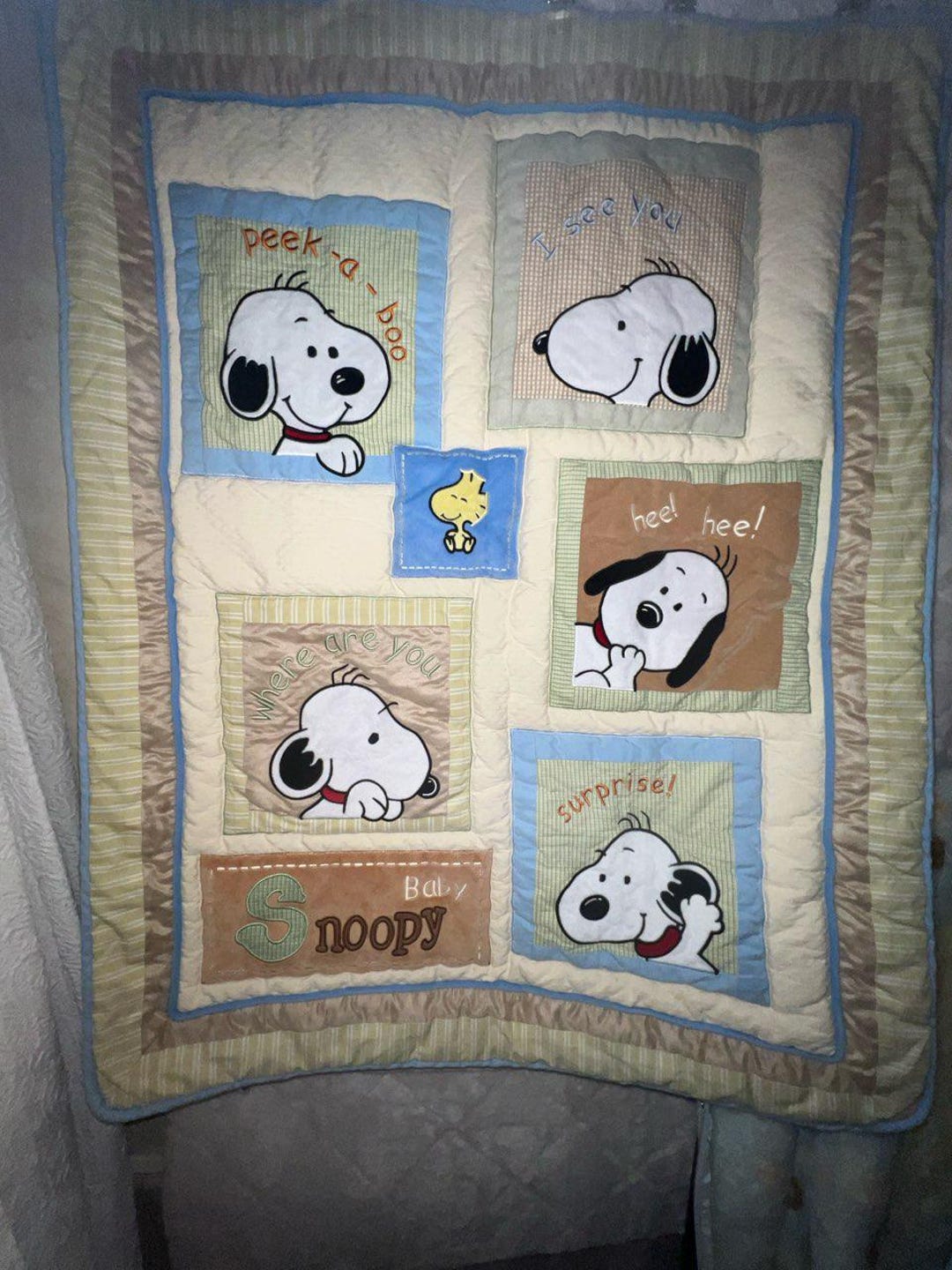Vintage Snoopy Blanket Quilt Tapestry Peek A Boo I See You Baby ...