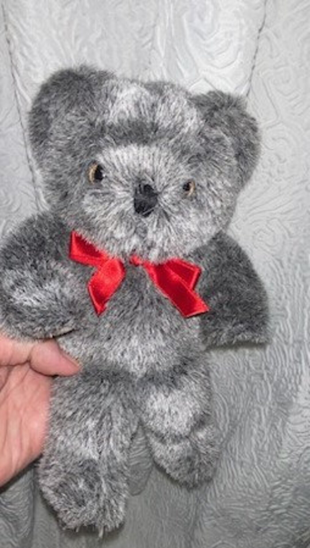 Vintage Russ Bear Plush Tippy 9" Version Gray Ash Boar Color ECU Red ...