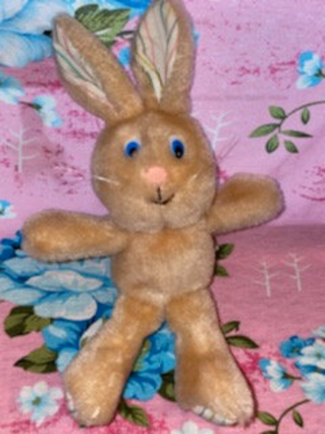 Vintage Russ Bunny Plush Stripes Feet Ears Beige Light Brown Blue Eyes ...