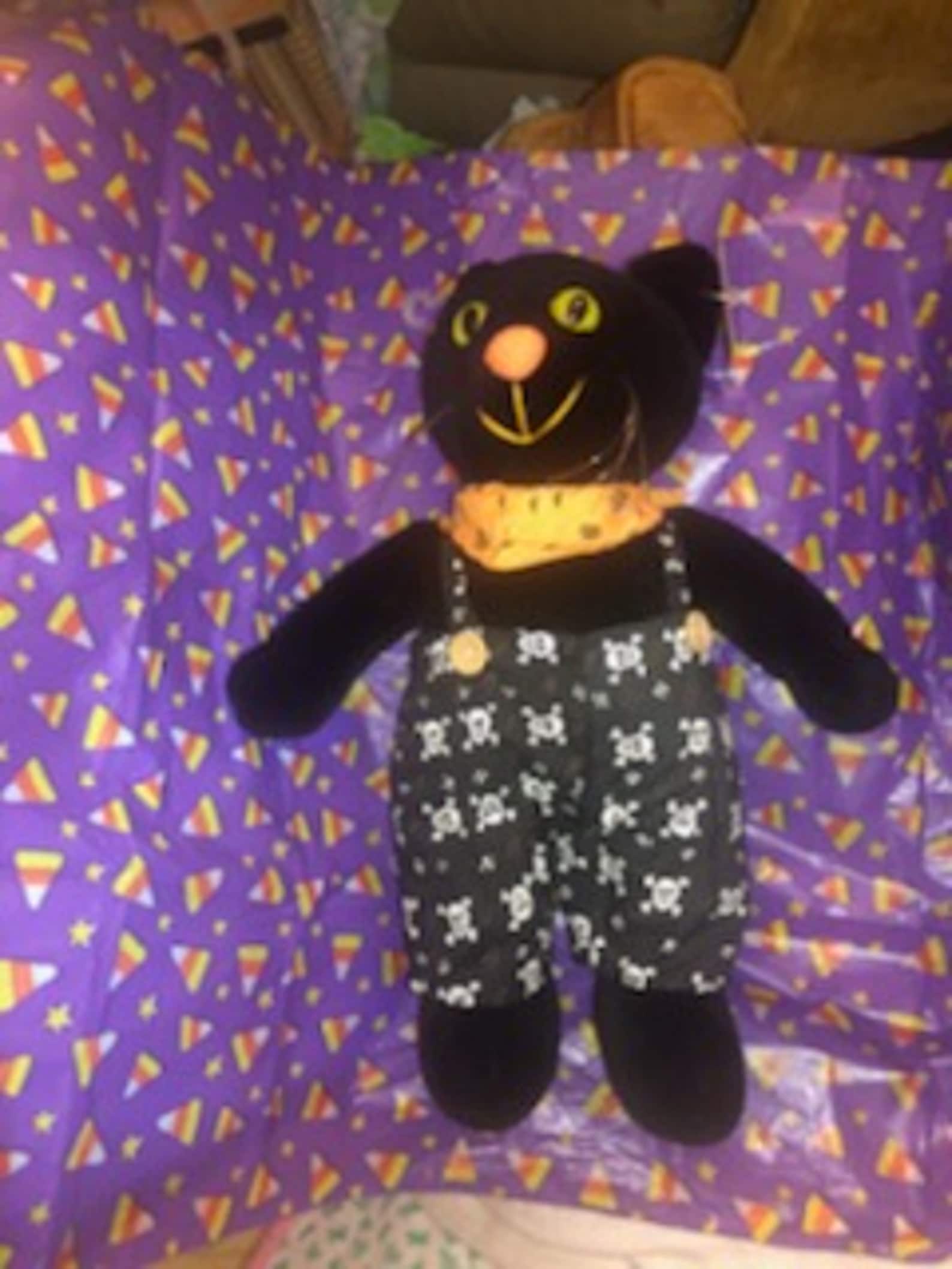 Vintage Hugfun Cat Plush Black Halloween Kitty Skull Overalls - Etsy