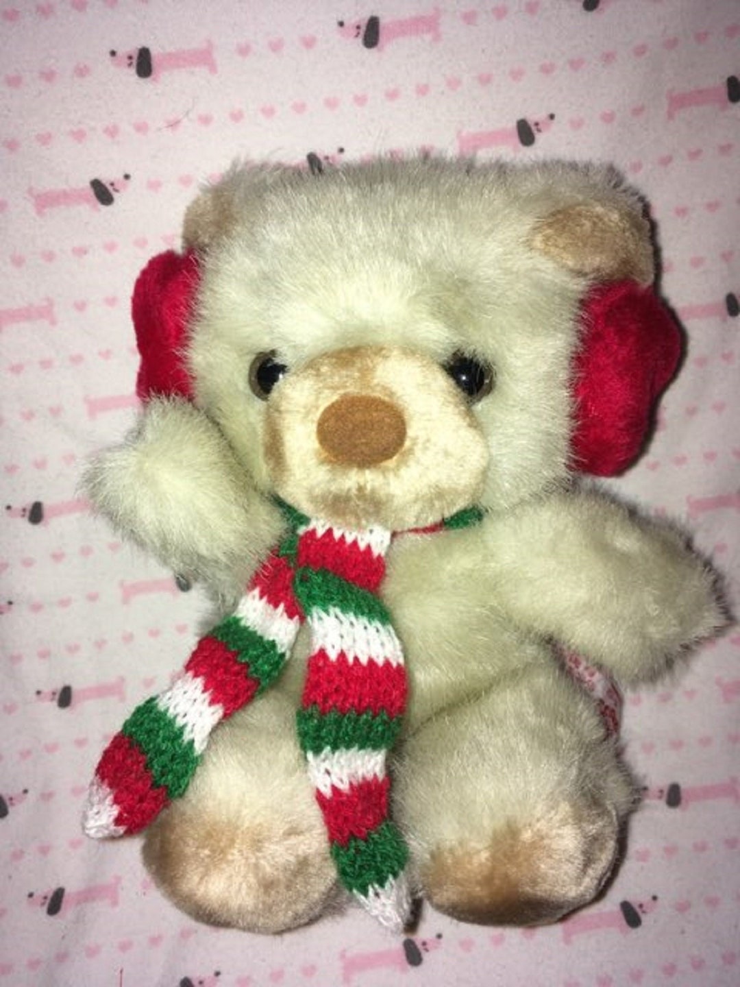 Vintage Russ Tuff Teddy Plush Bear Holiday Christmas Version Ear Muffs ...