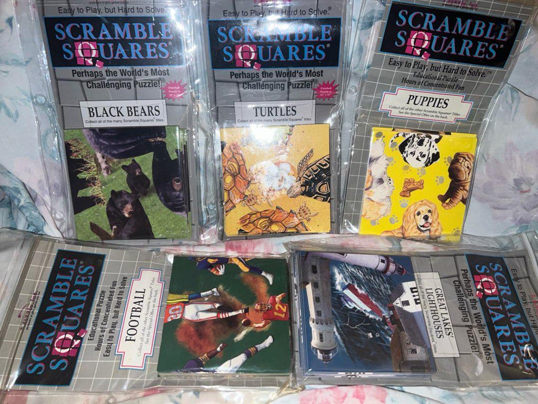 Vintage Scramble Squares Puzzle Game Lot Turtles Puppies Bears Football ...