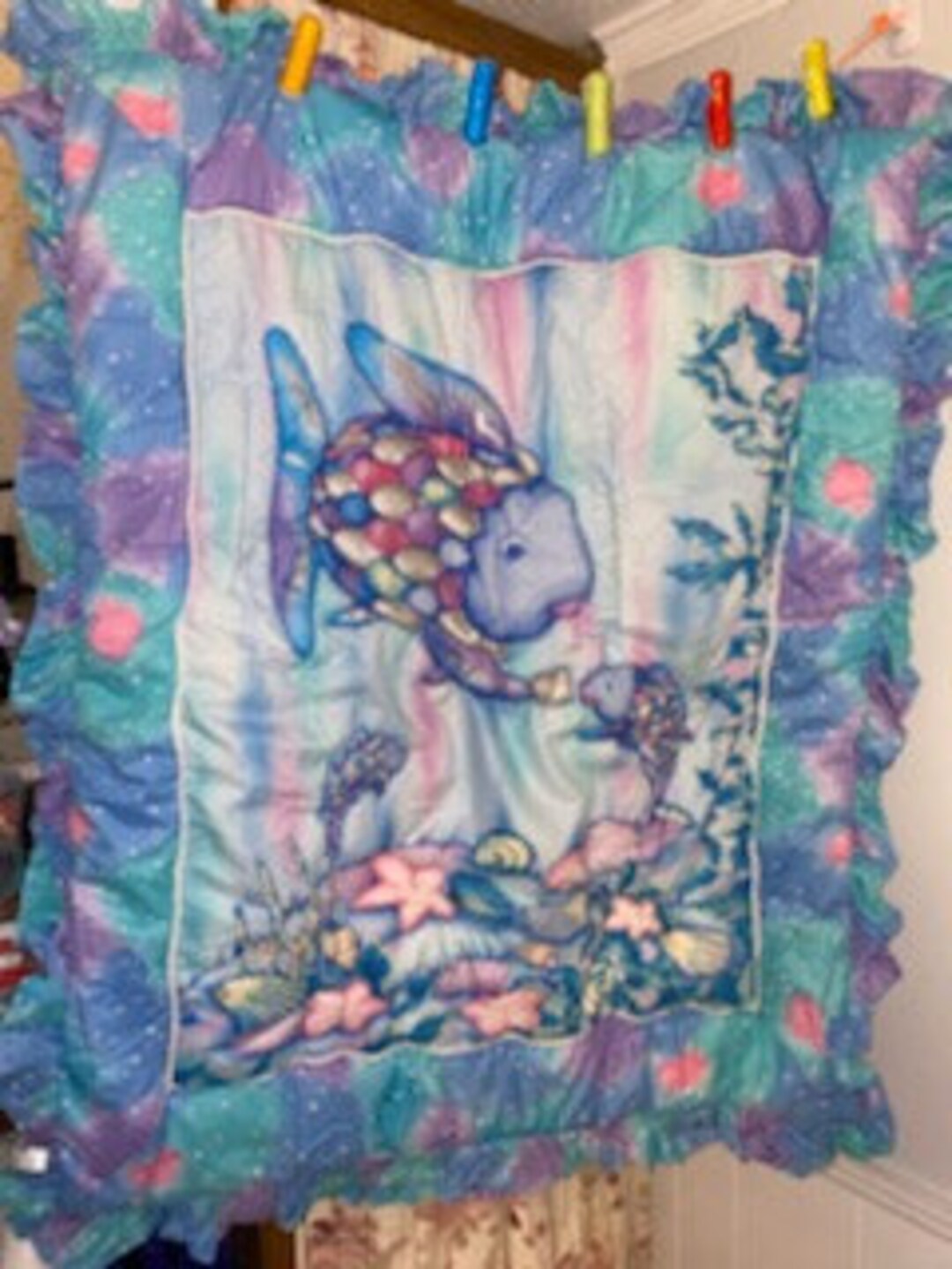 Vintage the Rainbow Fish Baby Blanket Quilt Sheet Valance Diaper Holder ...