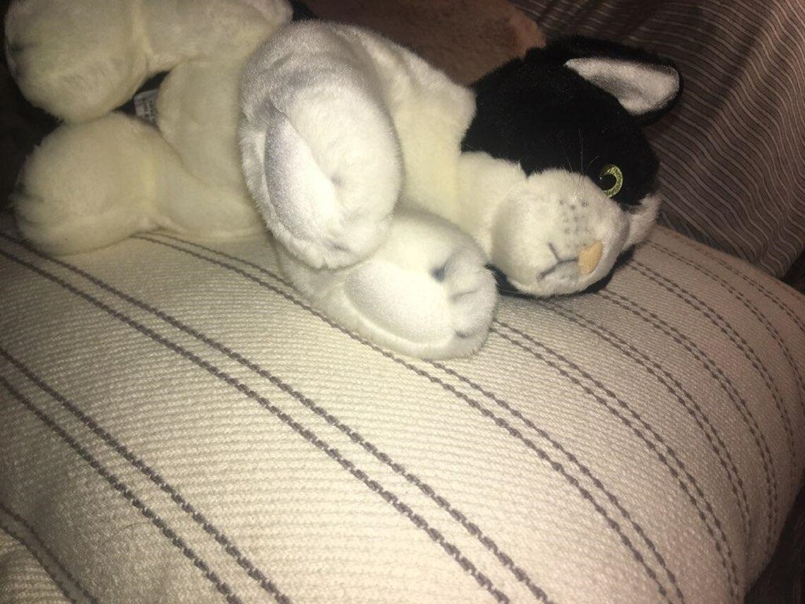 Vintage Russ Cat Plush Black White Yellow Eyes Pale Pink - Etsy