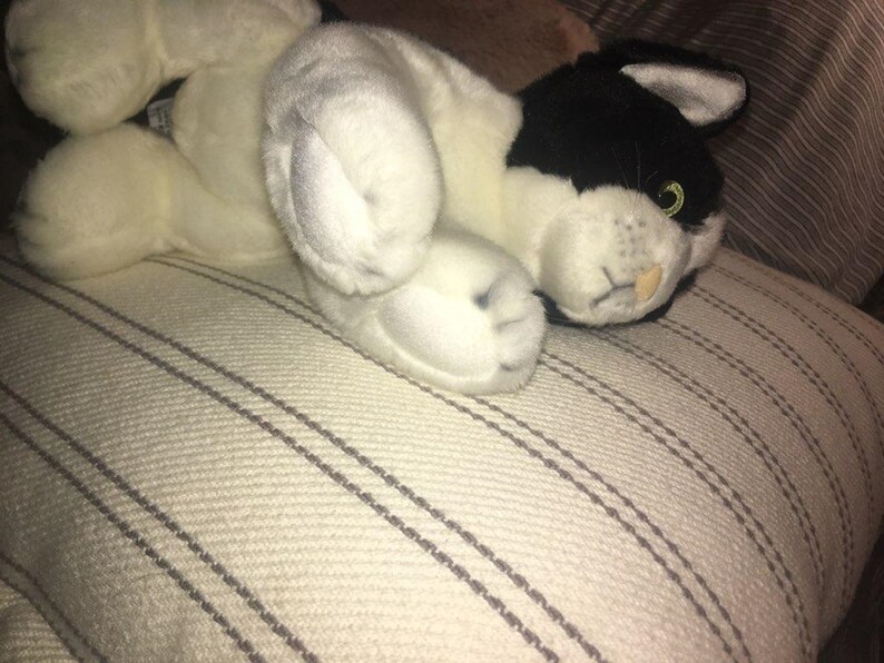 Vintage Russ Cat Plush Black White Yellow Eyes Pale Pink - Etsy
