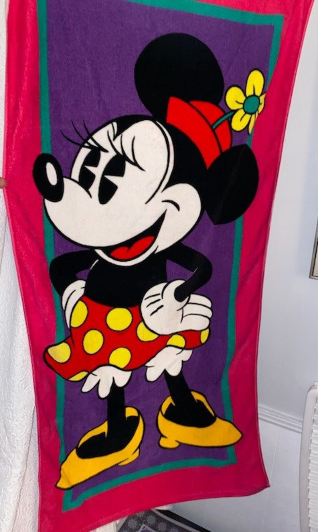 Vintage Jay Franco Minnie Mouse Beach Towel ECU Yellow Flower Shoes ...