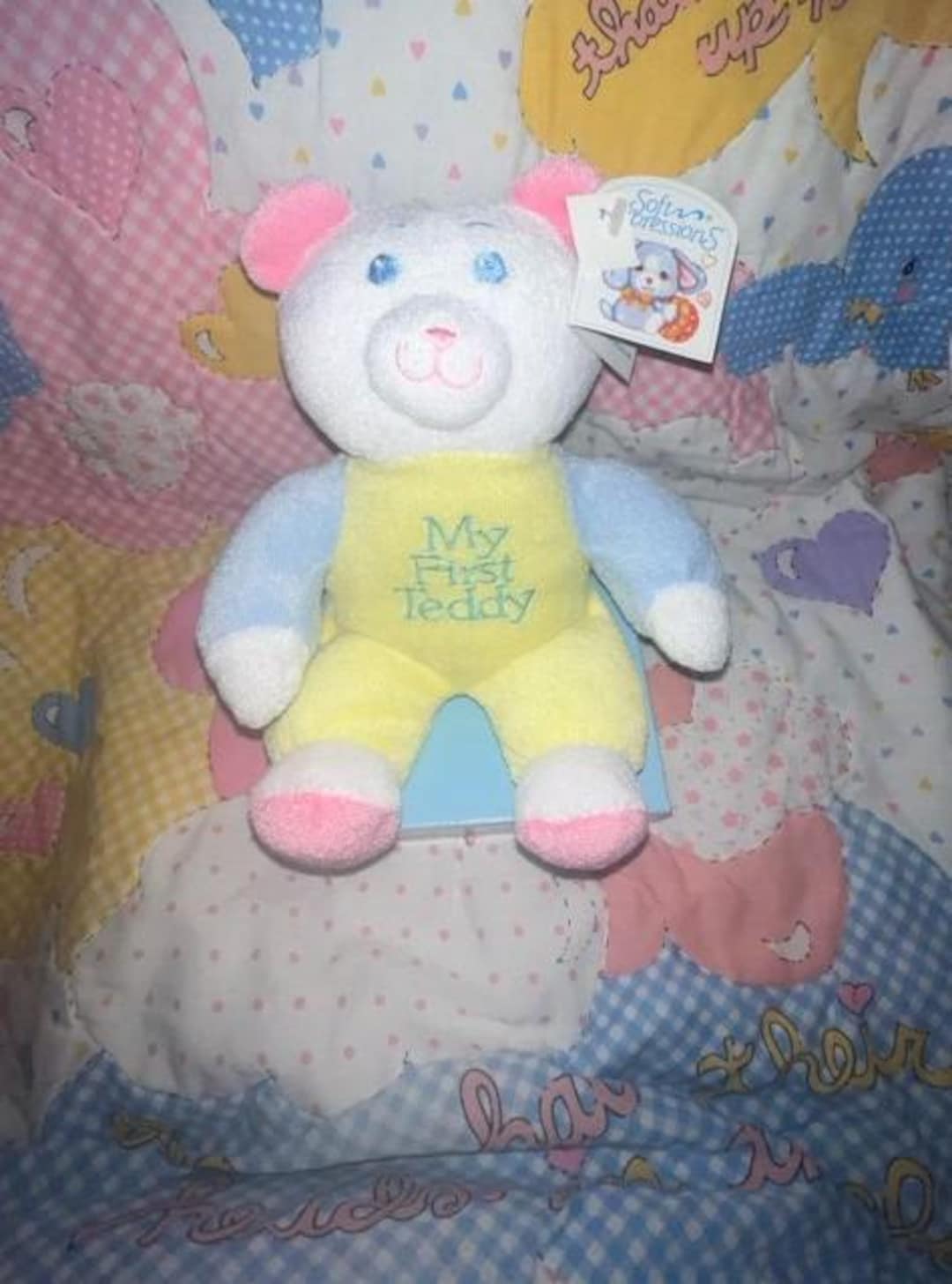 Vintage My First Teddy Plush Terrycloth Rattle Sound Inside Blue ...