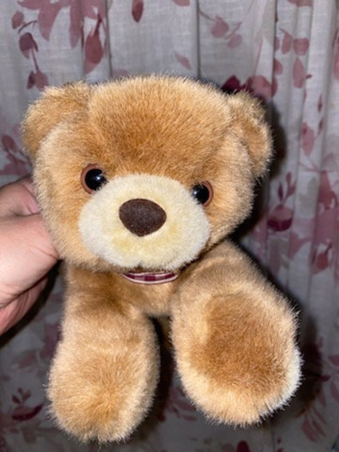 Vintage A&A Bear Plush Floppy Tummy Light Brown Golden Gingham Ribbon ...