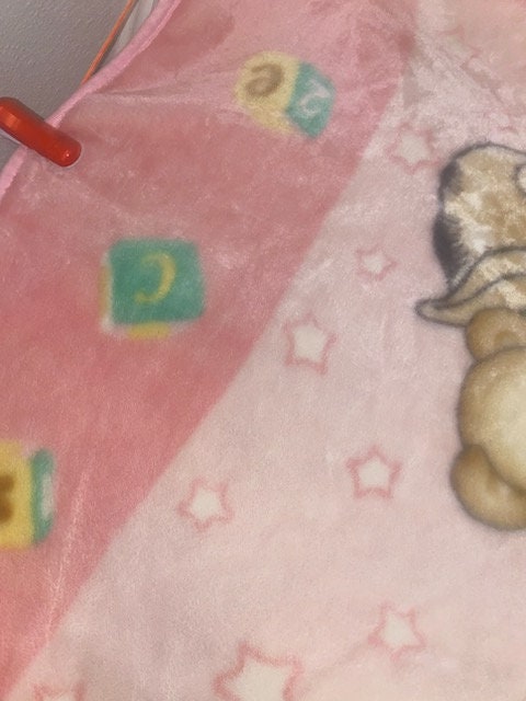 Vintage Baby Blanket Rocking Horse Bear Stars Blacks Pink Teal Hearts ...