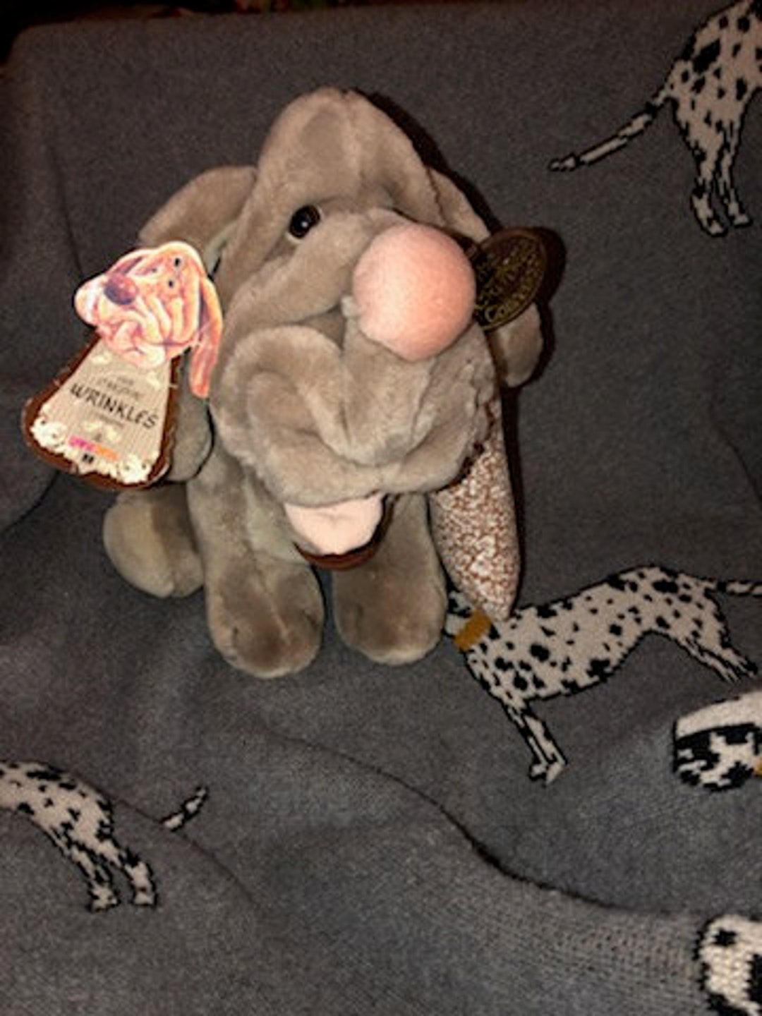 Vintage Ganz Dog Plush Wrinkles Sitting NWWT 10" Bone Attached Still ...