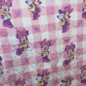 Vintage Minnie Mouse Toddler Bed Blanket Quilt Pink Purple Plaid White ...