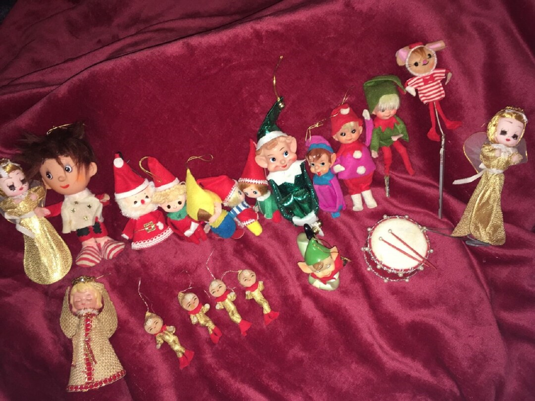 Vintage Knee Hugger Elf Lot Pixies Tree Topper Rubber Face Felt Plant ...
