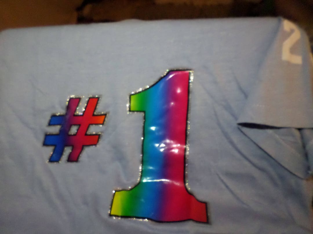 Vintage Number One T Shirt Iron on Big Boo # Baby Blue Large 70's 80's ...