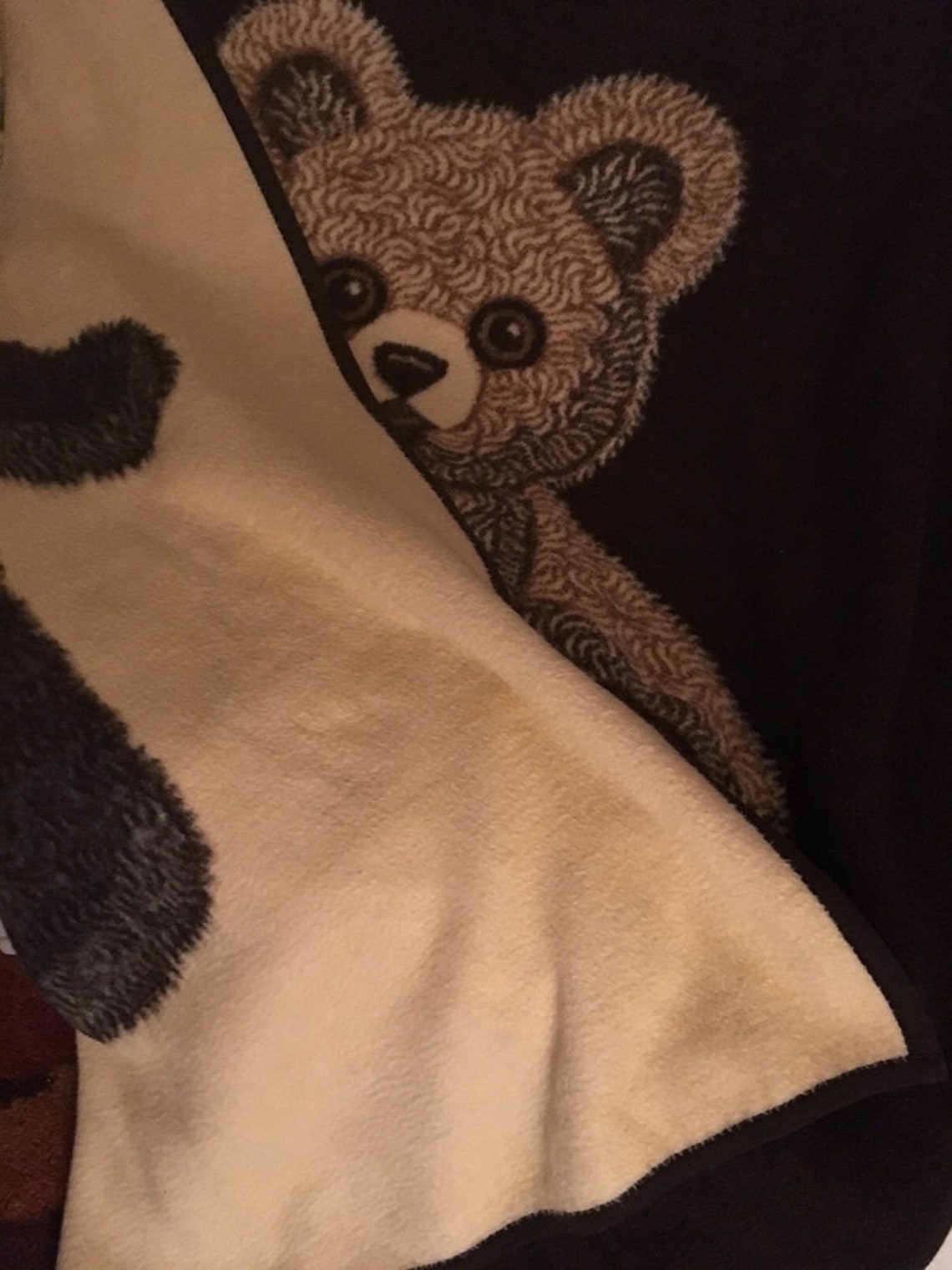 Vintage Teddy Bear Blanket Brown Beige Safari Weavers West Germany ...