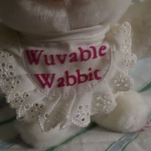 Vintage Russ Wuvable Wabbit Plush Bunny Wearing Baby Bib Pink Nose ...