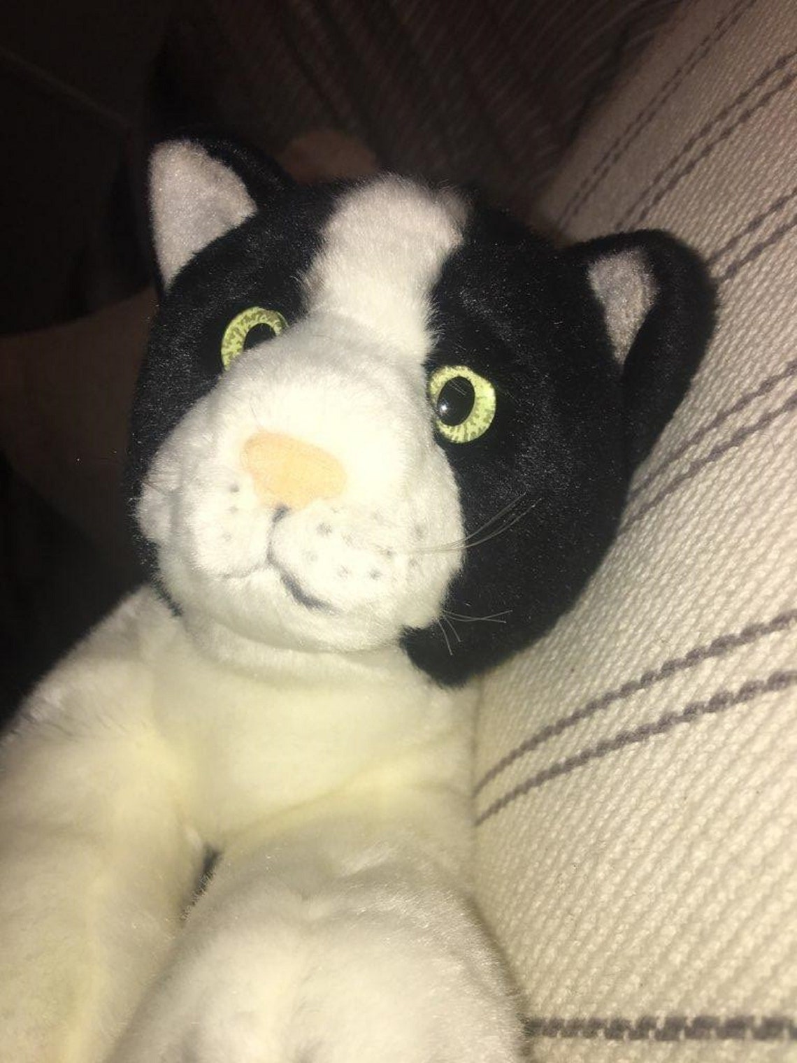 Vintage Russ Cat Plush Black White Yellow Eyes Pale Pink - Etsy
