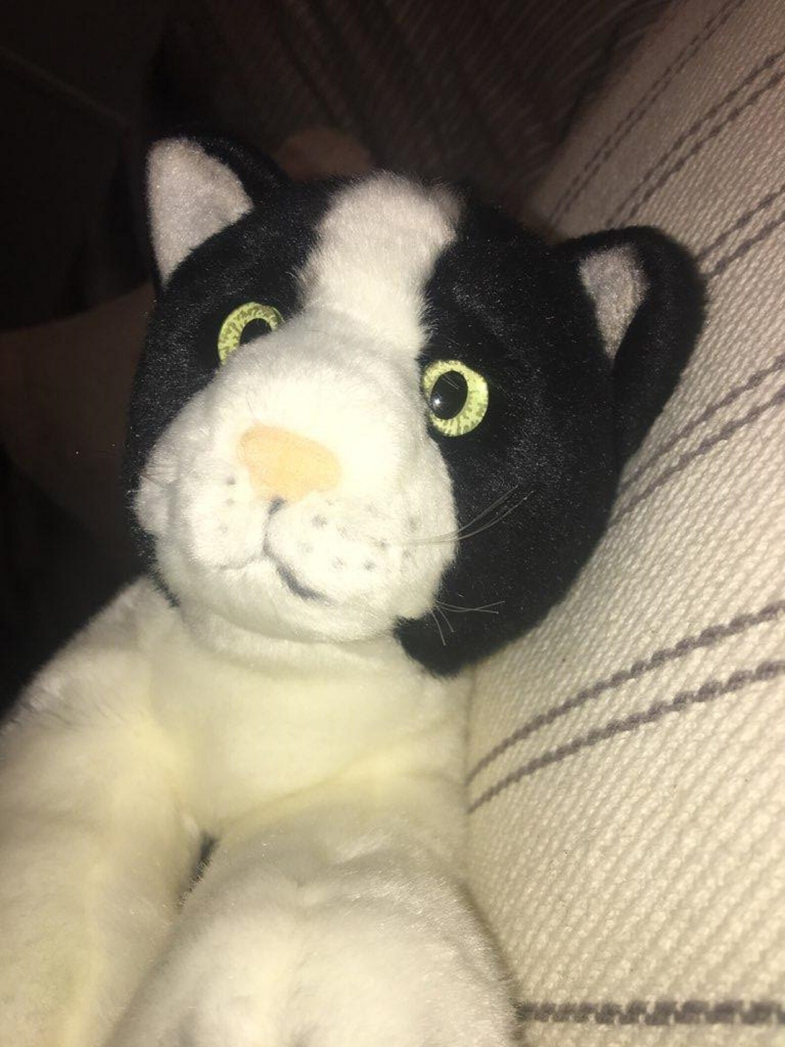 Vintage Russ Cat Plush Black White Yellow Eyes Pale Pink - Etsy