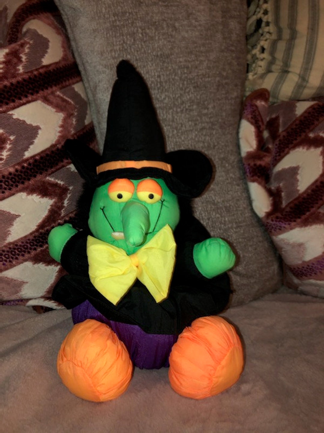 Vintage MTY Witch Plush Halloween Nylon Green Face 3D Bulging Eyes ...