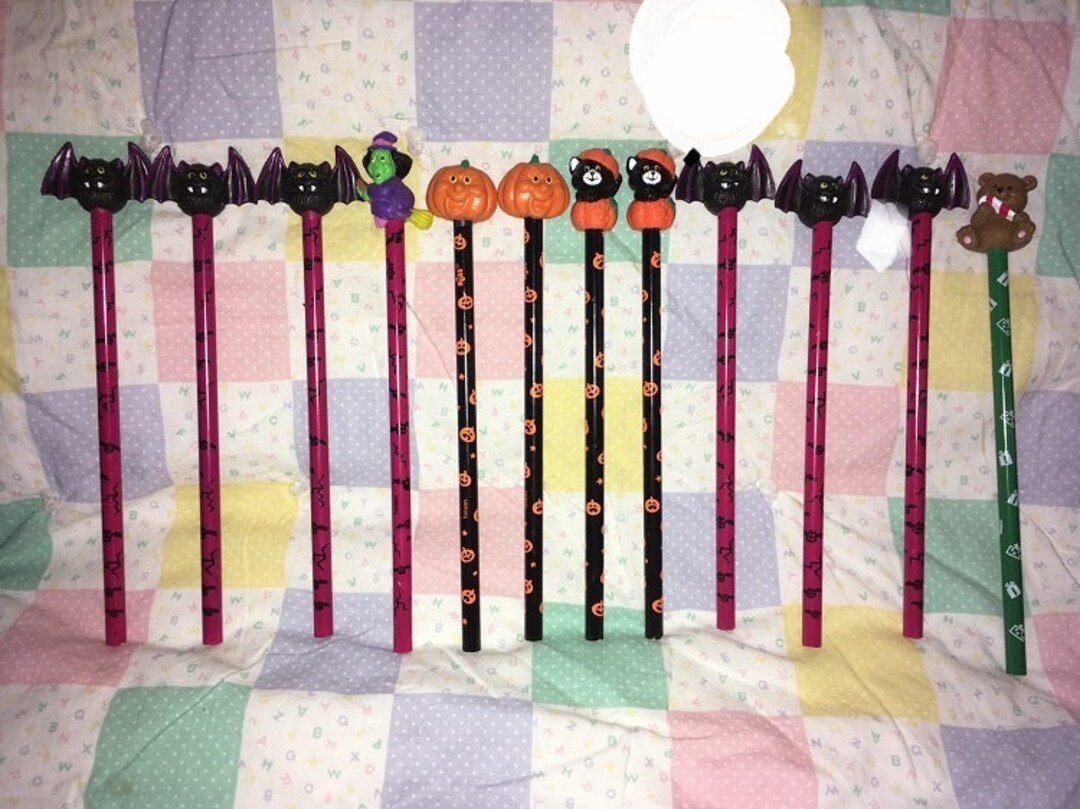 Vintage Pencil Toppers Russ Halloween Bats Pumpkins Cats Witch ...