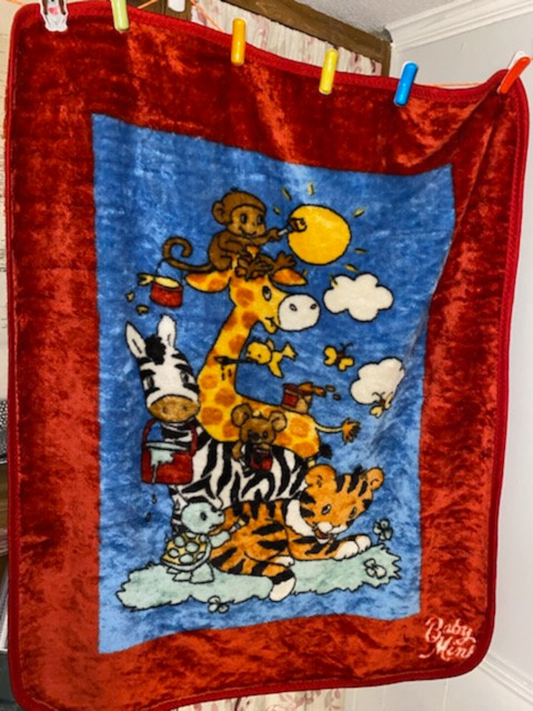 Vintage Baby Mink Blanket Monkey Giraffe Turtle Zebra Mouse Bird ...