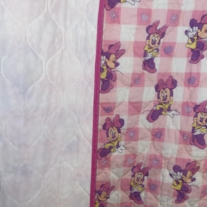 Vintage Minnie Mouse Toddler Bed Blanket Quilt Pink Purple Plaid White ...