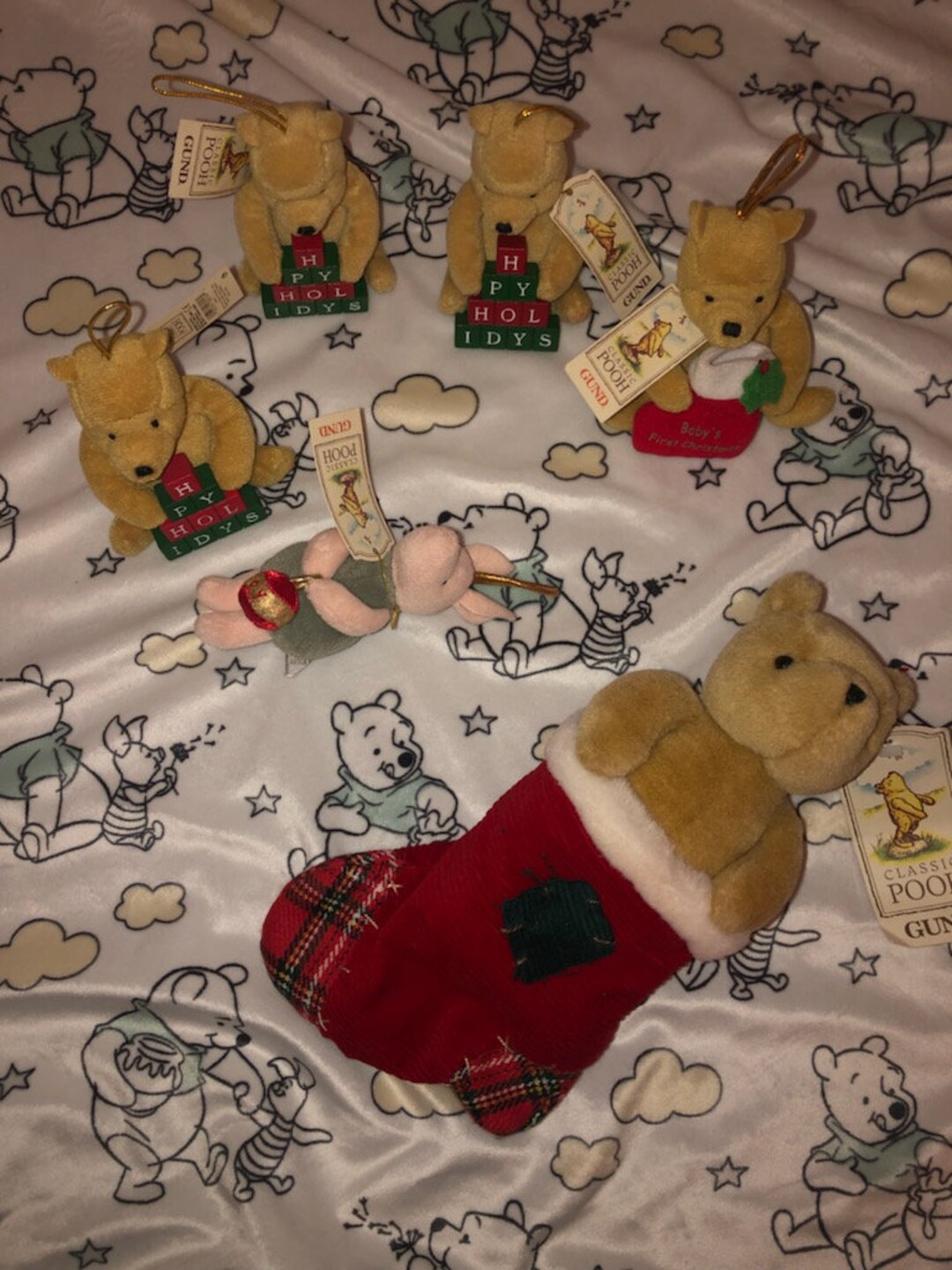 Vintage Gund Classic Winnie the Pooh Plush Christmas Ornament Lot ...